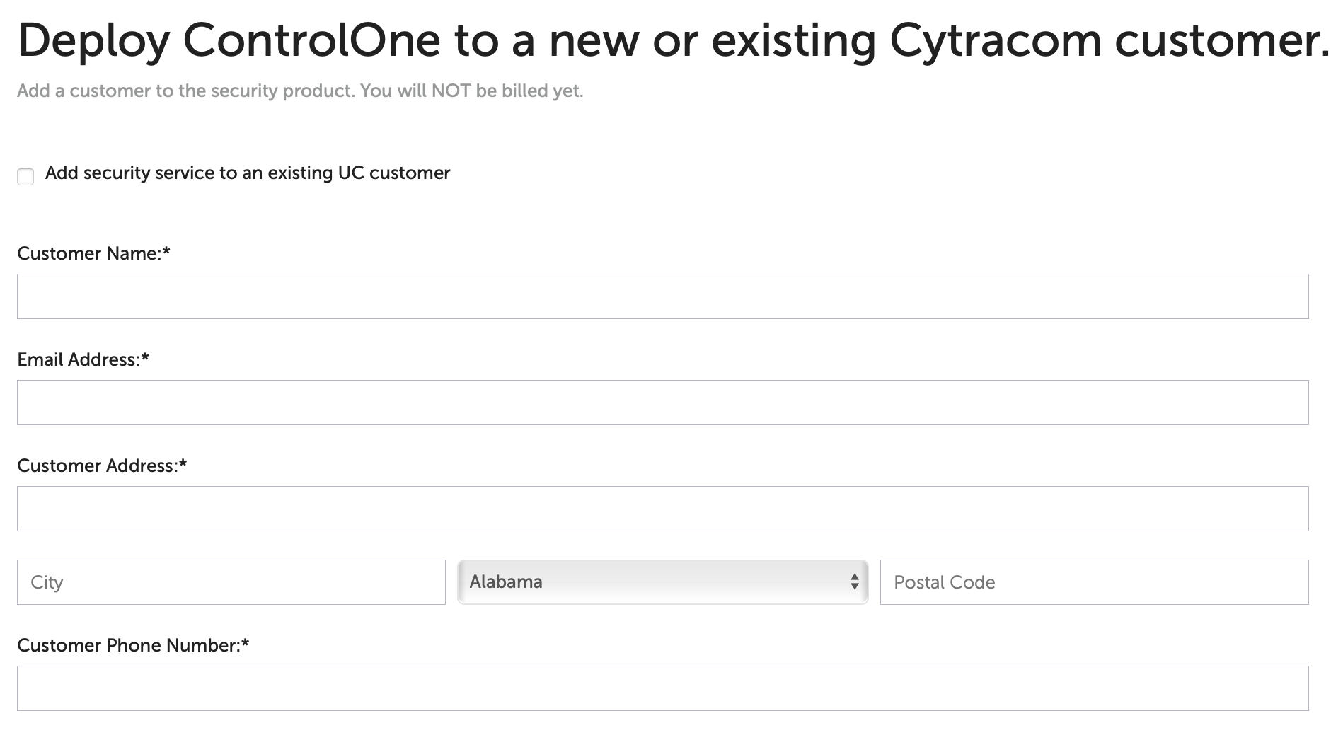 Cytracom Partner Portal: Adding a ControlOne Customer – Cytracom
